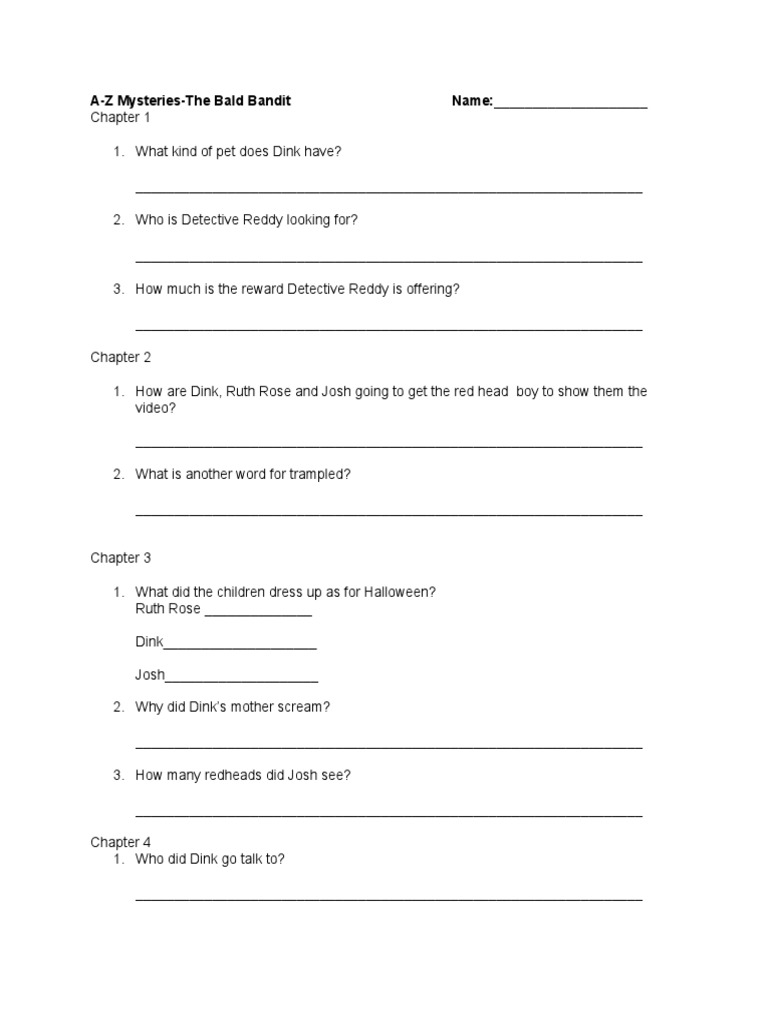 A-Z Mysteries-The Bald Bandit Name | PDF