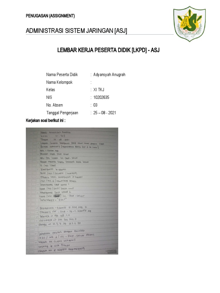 Adyansyah Anugrah - LKPD - PERTEMUAN 4 - DHCP SERVER - XI TKJ - ASJ 1 | PDF