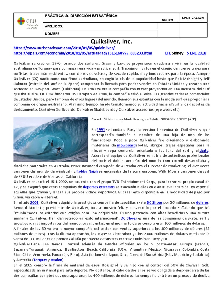 Caso Práctico - QUIKSILVER INC | PDF | Boardsports | Marca