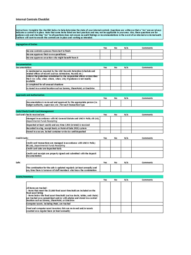 Internal Controls Checklist: Departmental Funds Receipting | PDF ...