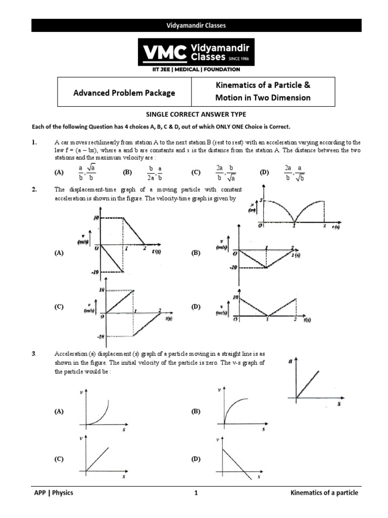 Advanced Problem Package Kinematics of A Particle & Motion in Two ...