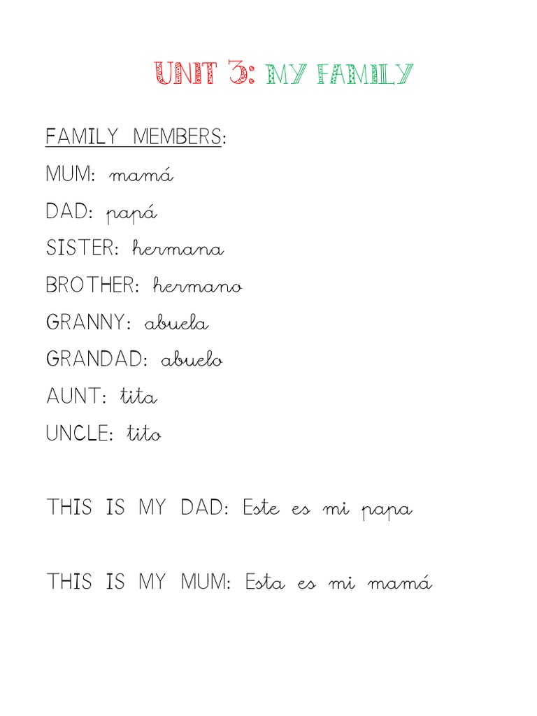 Spanish Family Vocabulary | PDF