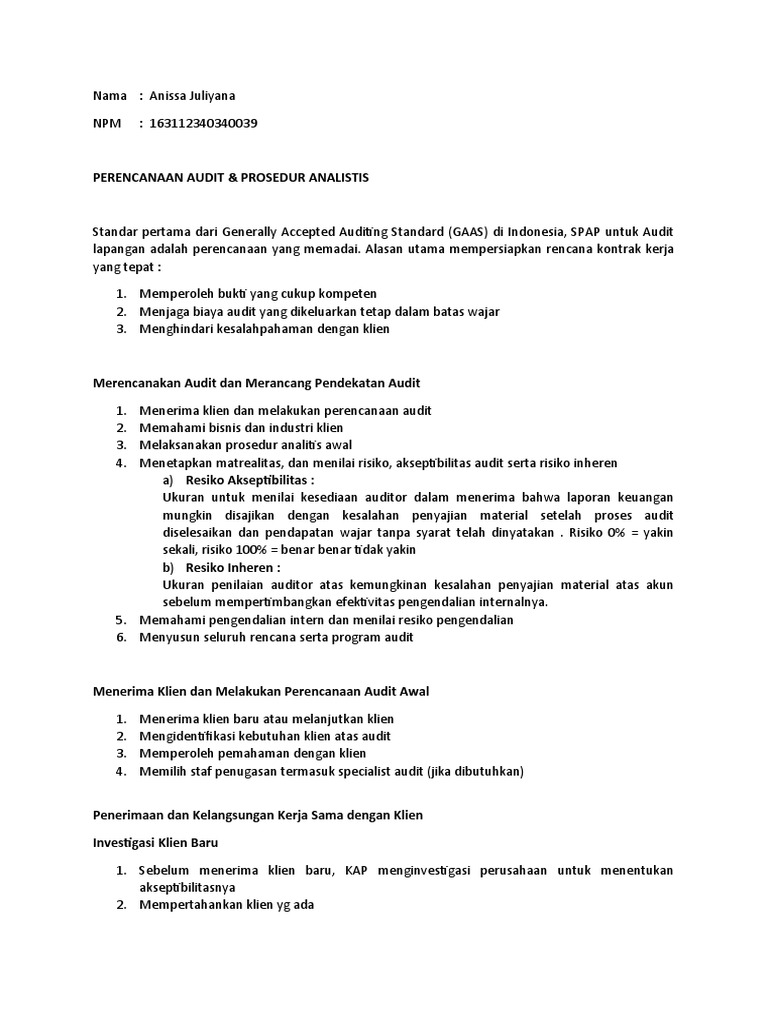 Resume Perencanaan Audit | PDF