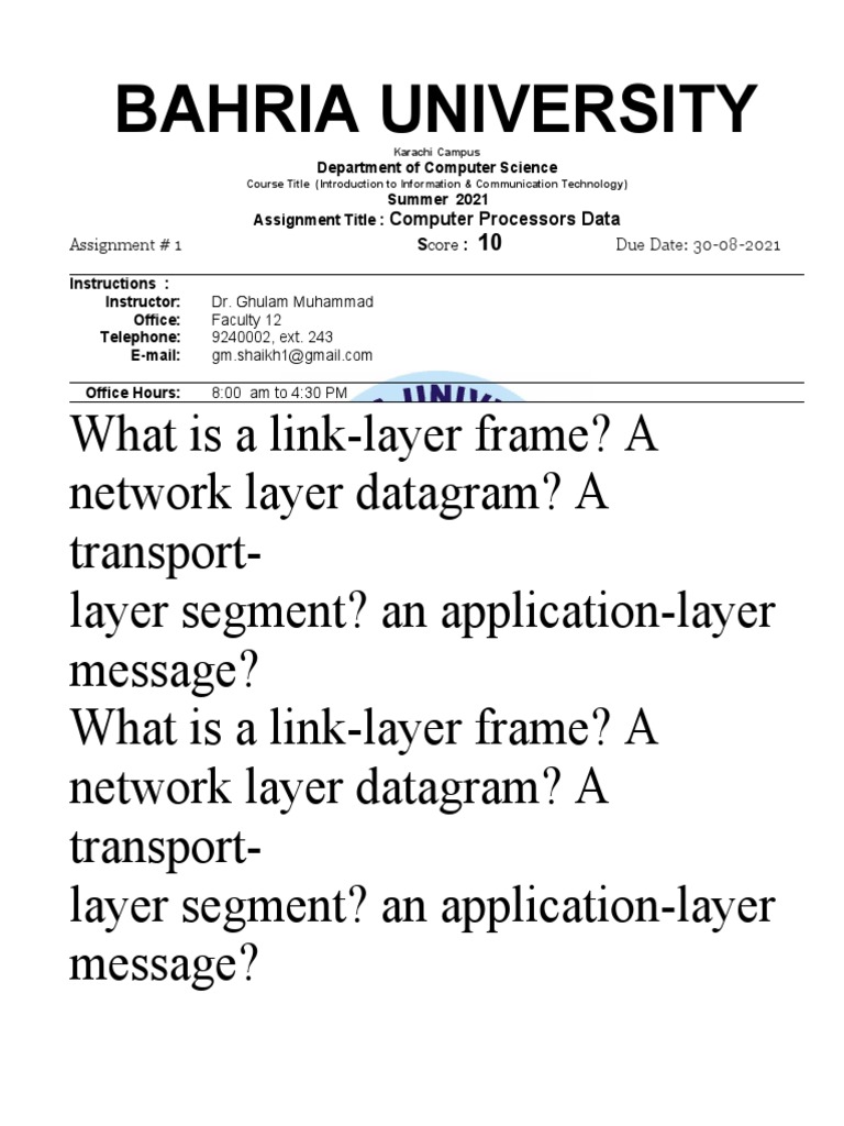 Bahria University: Assignment # 1 Due Date: 30-08-2021 | PDF | Computers