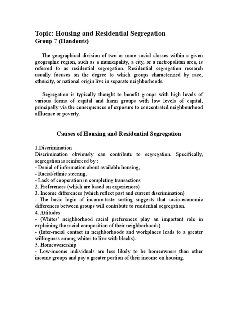 (Handout) Housing and Residential Segregation 2 | PDF | Social ...
