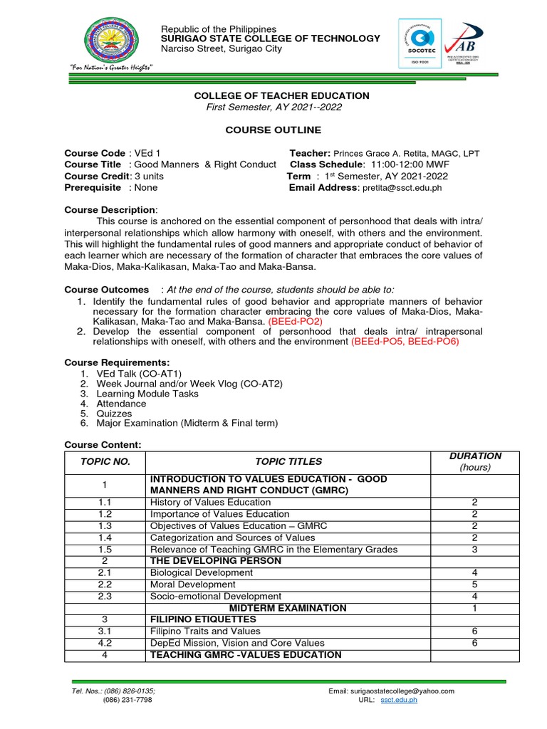 VEd1 - Course Outline 2021 2022 | PDF | Educational Technology | Learning