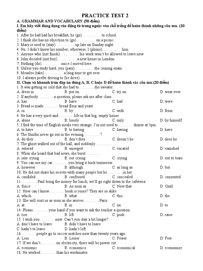 English Practice Test for Beginners | PDF
