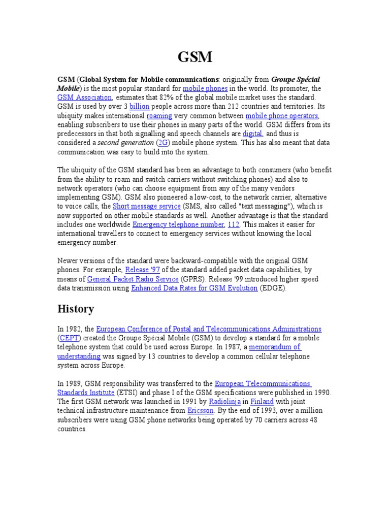 History Gsm Global System For Mobile Communications Originally From