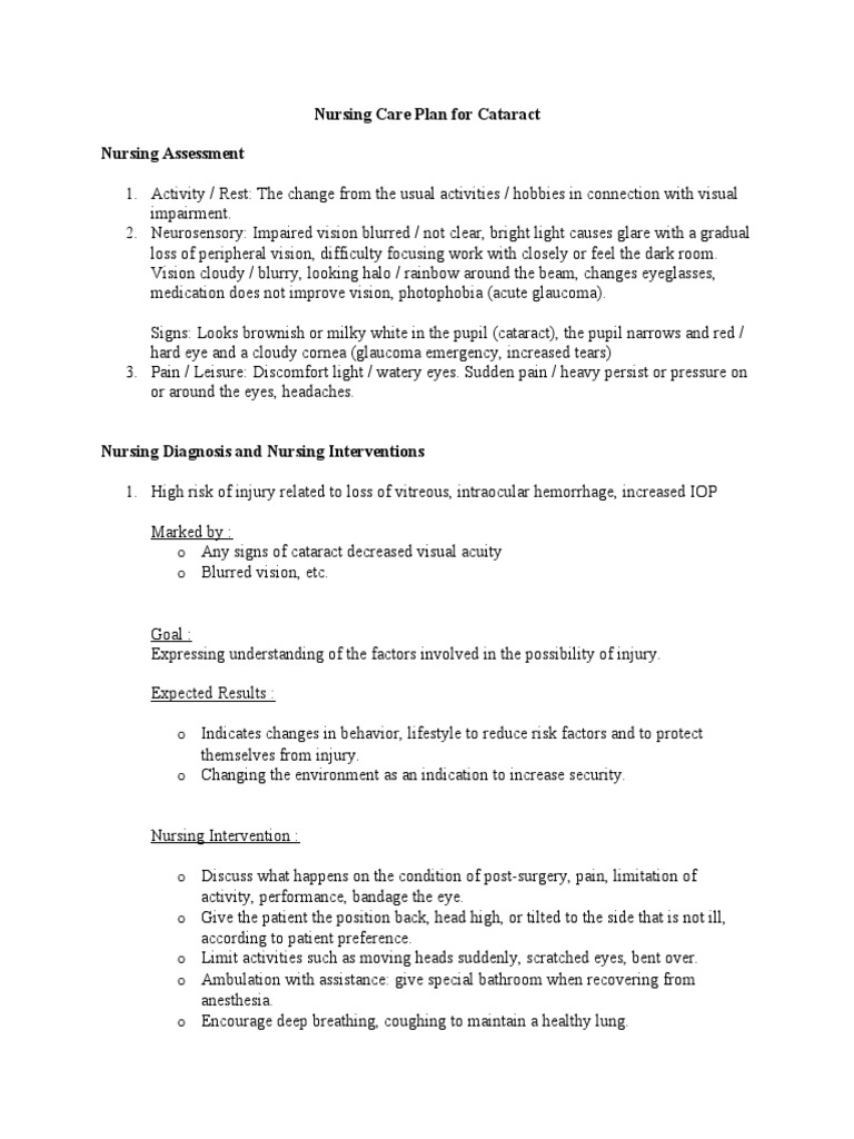 Nursing Care Plan For Cataract Nursing Assessment | PDF | Computing And ...
