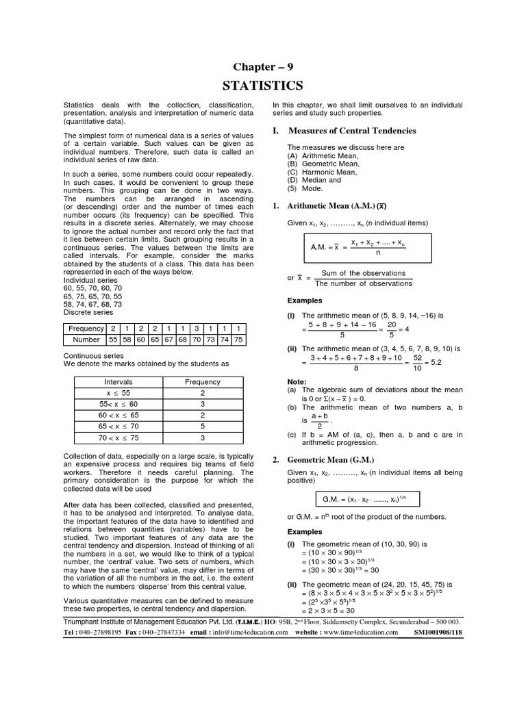 Statistics: Chapter - 9 | PDF | Mean | Median