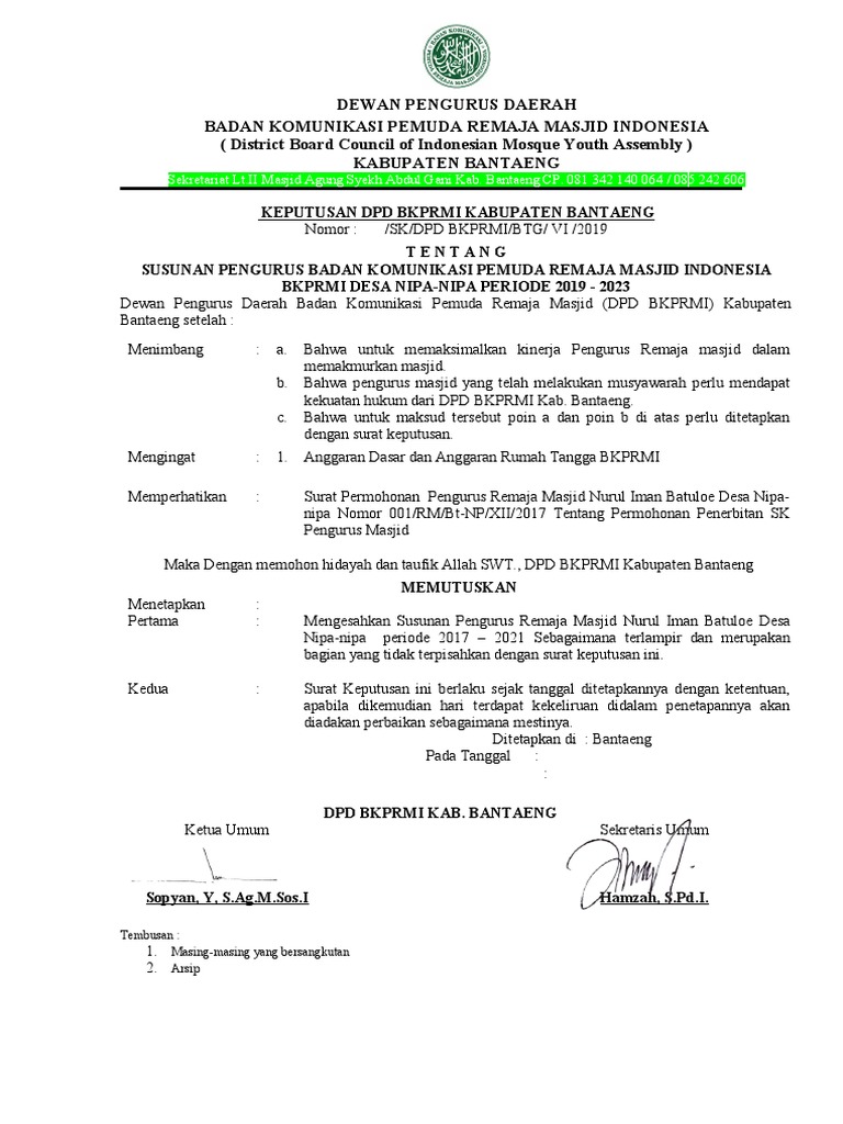 Contoh SK BKPRMI | PDF