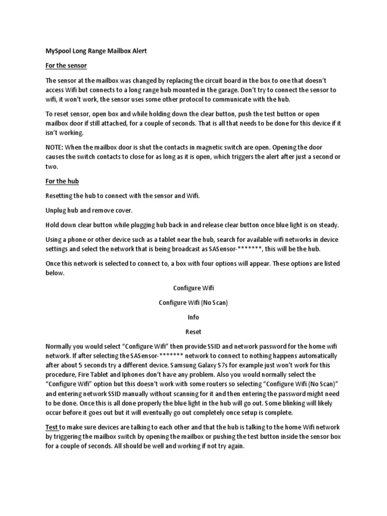 MySpool Long Range Mailbox Alert Setup | PDF | Wi Fi | Computer Network