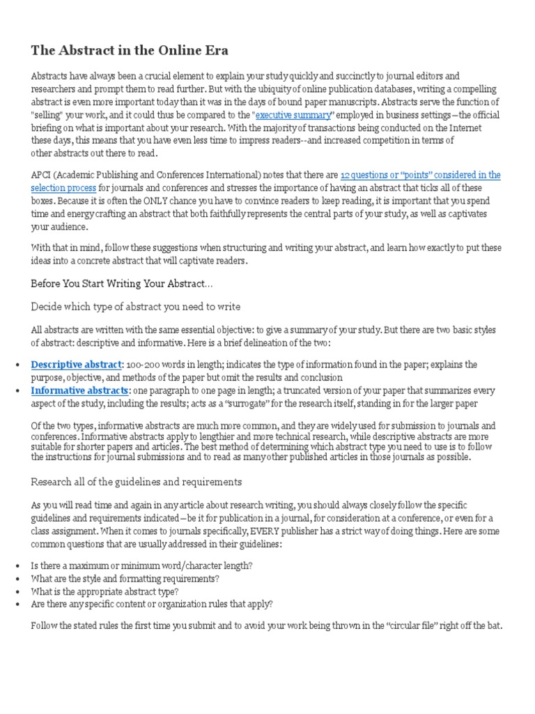 How To Write An Abstract | PDF | Abstract (Summary) | Communication