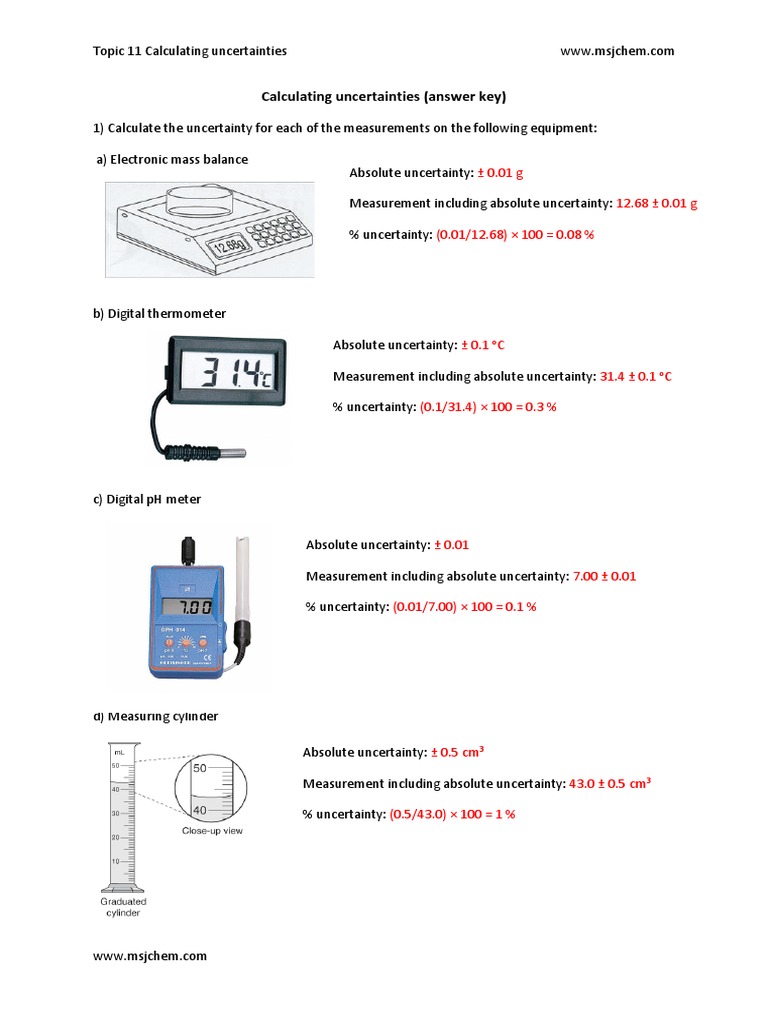 Calculating Uncertainties (Answer Key) | PDF | Uncertainty | Density