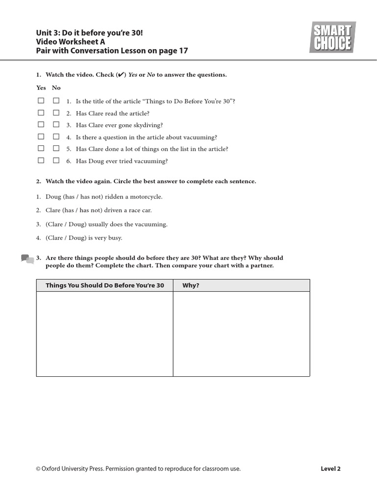 SC3e - Level 2 - Unit 03 - Video Worksheet | PDF