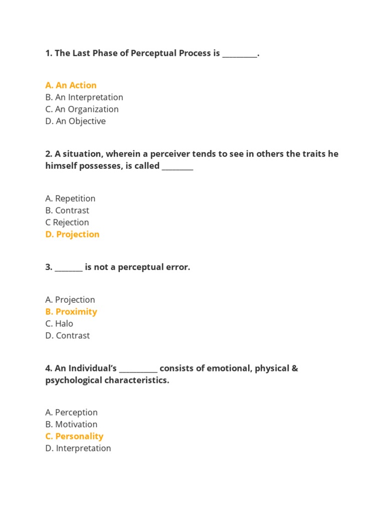 Understanding Perception: A Multiple Choice Quiz on Key Concepts in ...