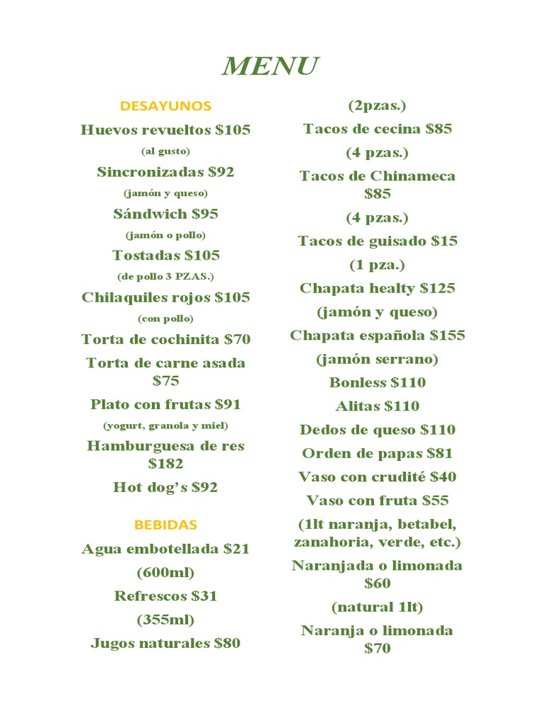 MENU Snack CountryClub | PDF | Alimentos | Bebida