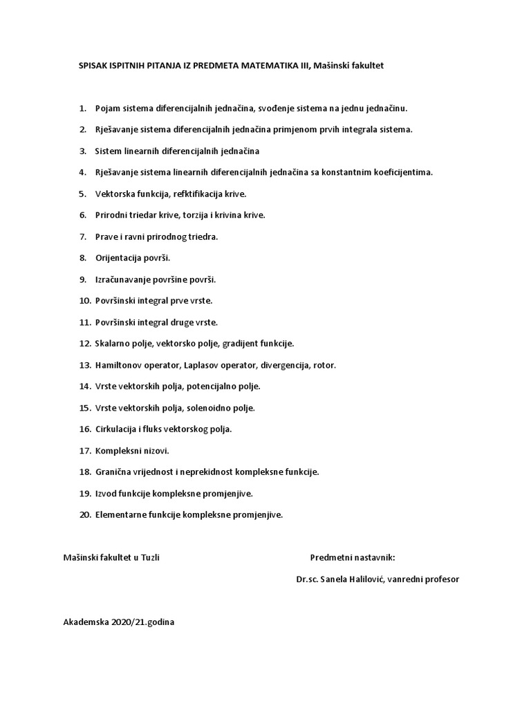Matematika 3 - Spisak Pitanja | PDF