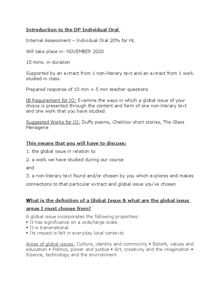 DP Individual Oral Assessment Guide | PDF