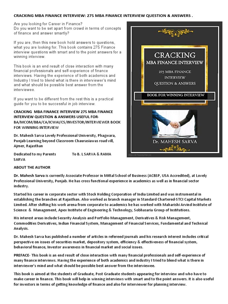 Cracking Mba Finance Interview | PDF | Bonds (Finance) | Capital Asset ...