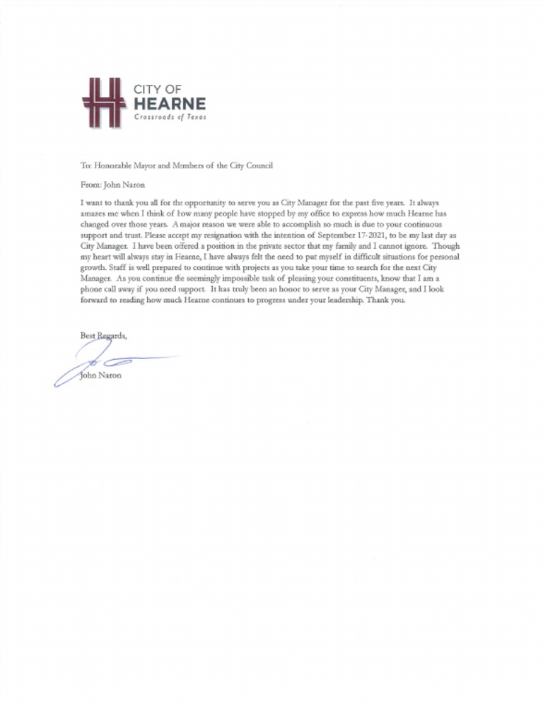 John Naron Resignation Letter | PDF