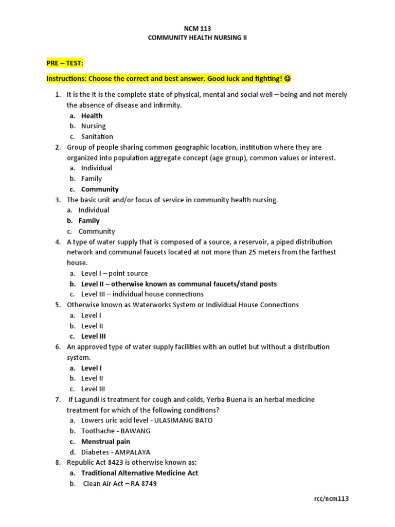 NCM 113 Community Health Nursing Ii | PDF | Injection (Medicine) | Medicine