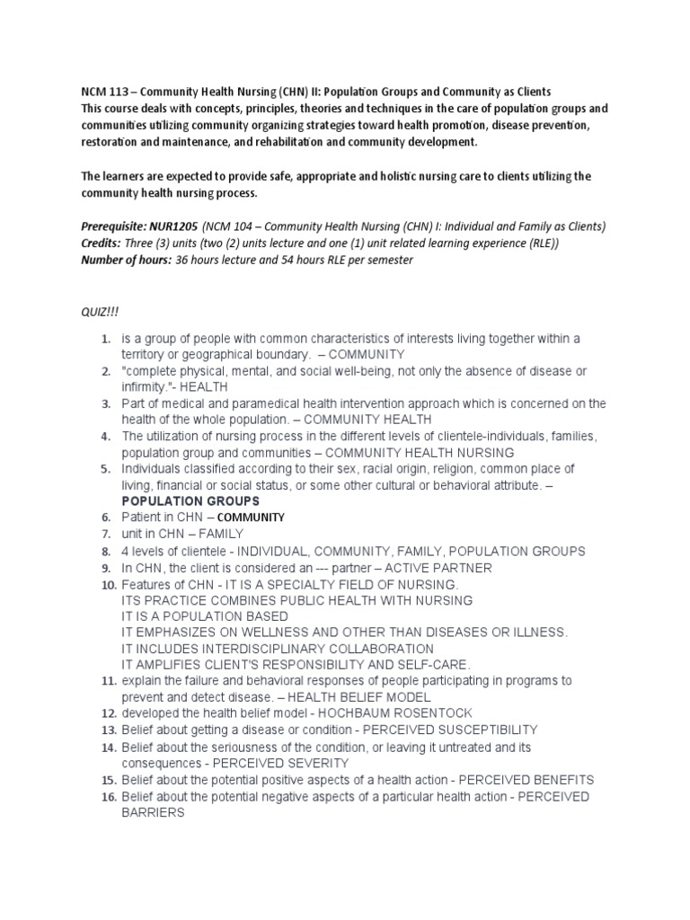 NCM 113 Quiz | PDF | Transmission (Medicine) | Epidemiology