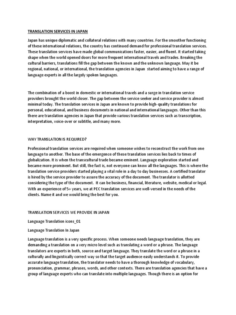 Translation Services Overview in Japan | PDF | Language Interpretation ...