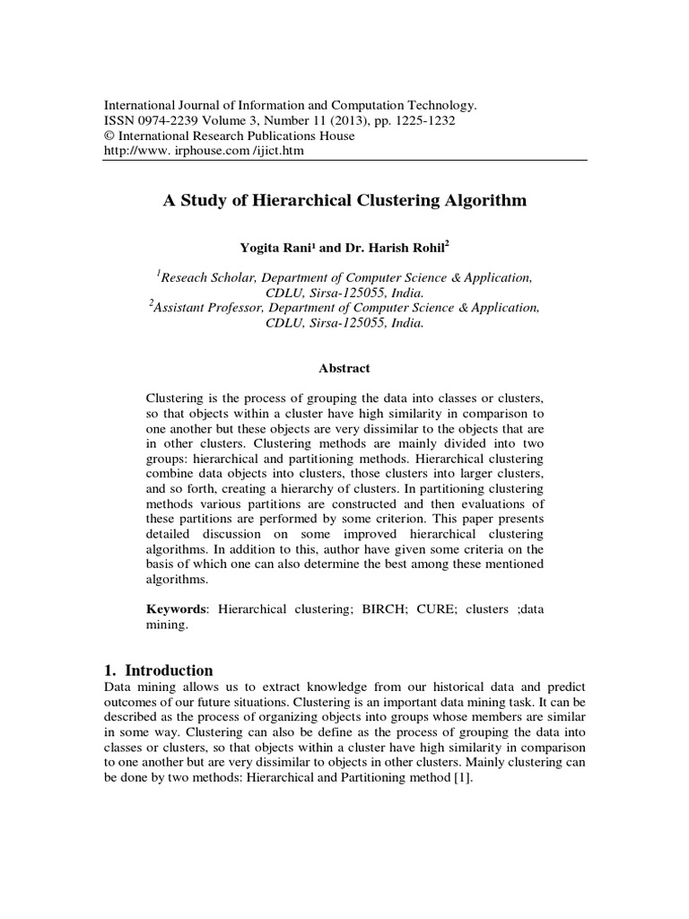 Hierarchical Clustering Algorithm | PDF | Cluster Analysis | Hierarchy