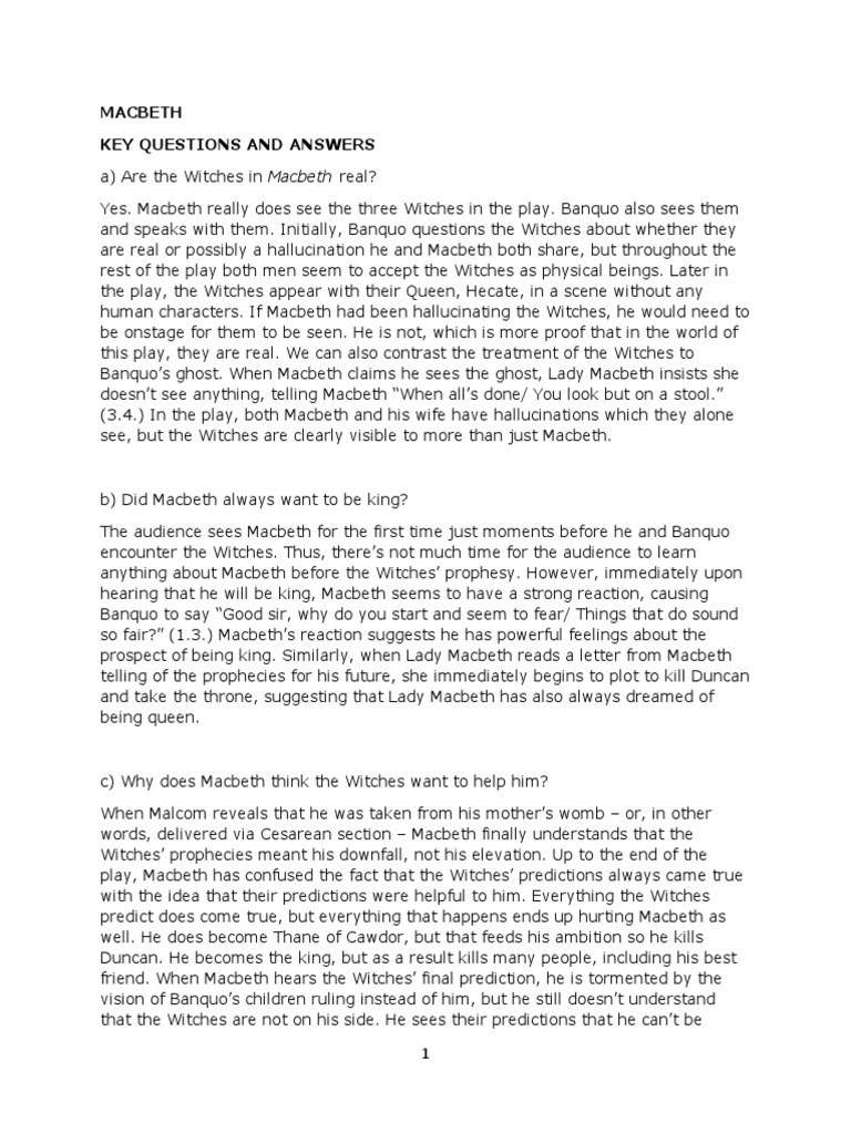 Macbeth Key Questions and Answers | PDF | Macbeth