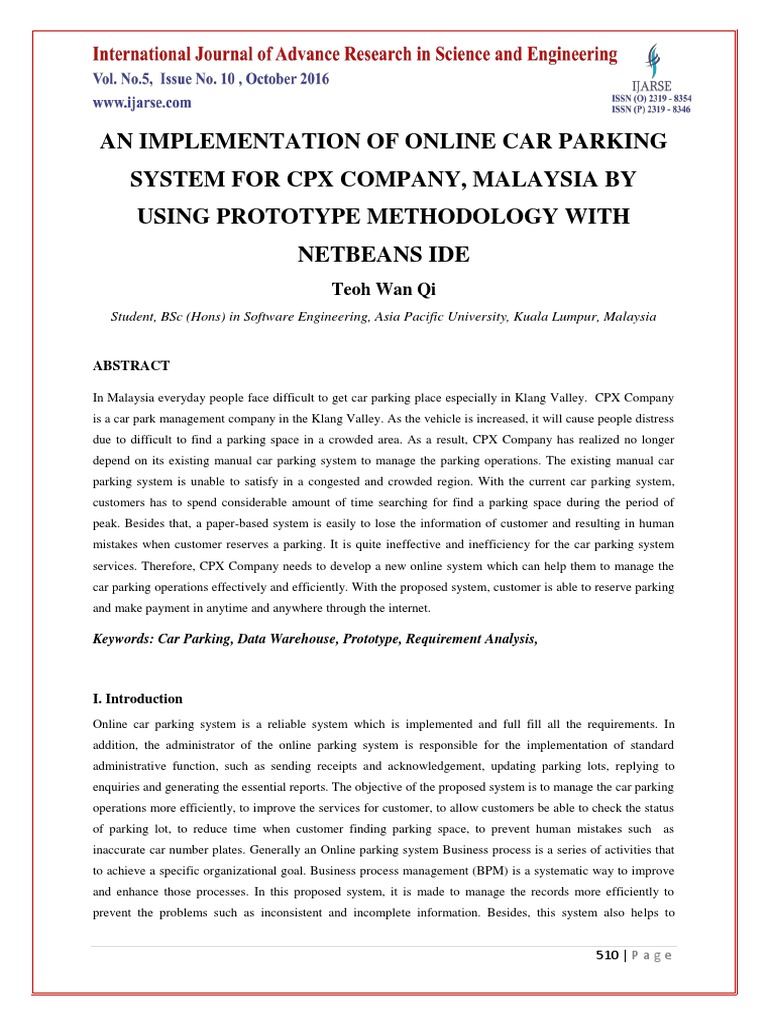 An Implementation of Online Car Parking System For CPX Company ...