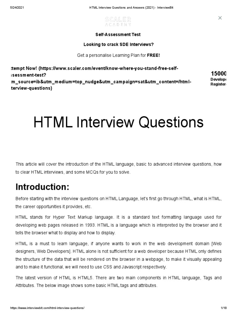 HTML Interview Questions and Answers (2021) - InterviewBit | PDF | Html Element | Html