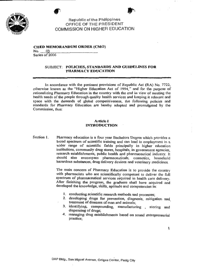 Pharma Curriculum Ched | PDF
