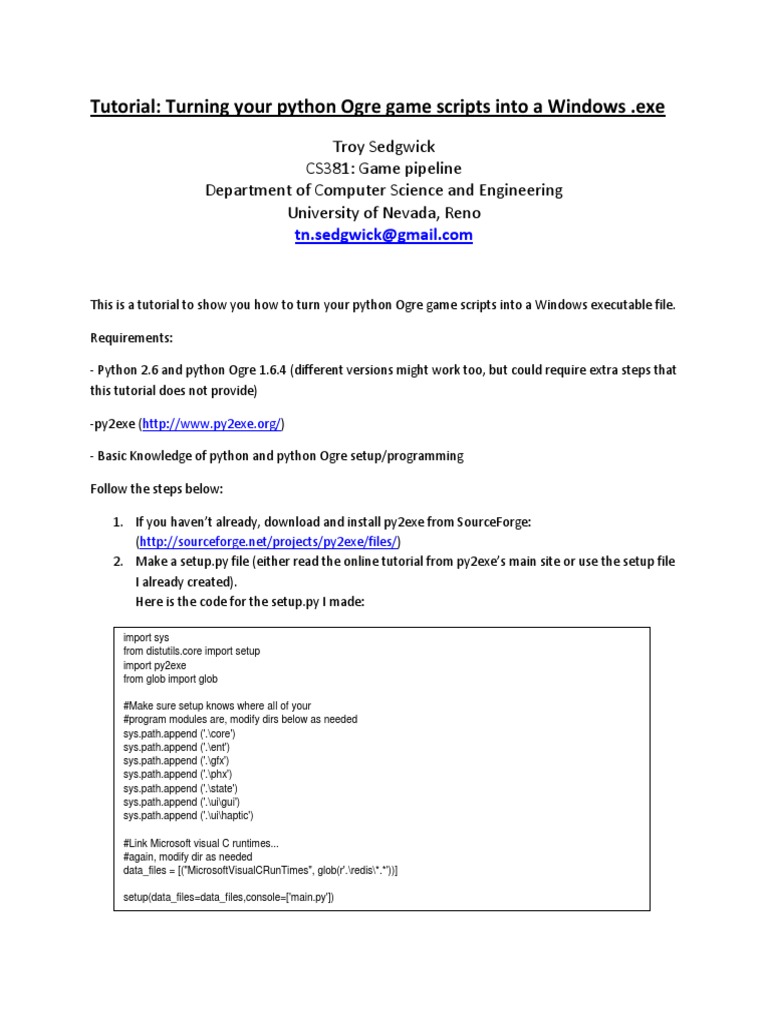 Tutorial: Turning Your Python Ogre Game Scripts Into A Windows .Exe | Download Free PDF ...