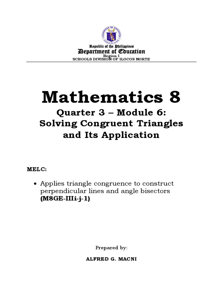 Math 8 Quarter3 Module6 Week8 MELC08 | PDF | Triangle | Perpendicular