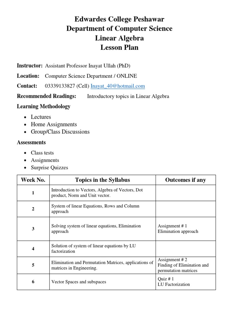 Edwardes College Peshawar Department of Computer Science Linear Algebra ...
