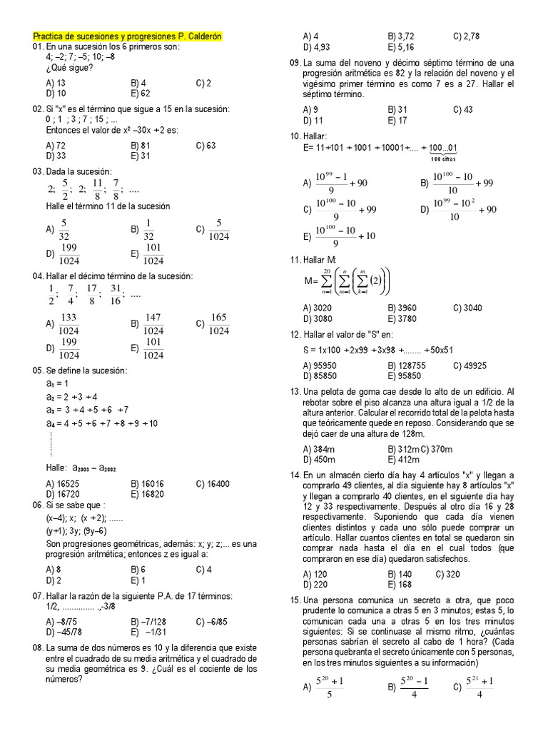 Practica de Sucesiones y Progresiones PDF | PDF | Objetos matemáticos | Estructuras matemáticas