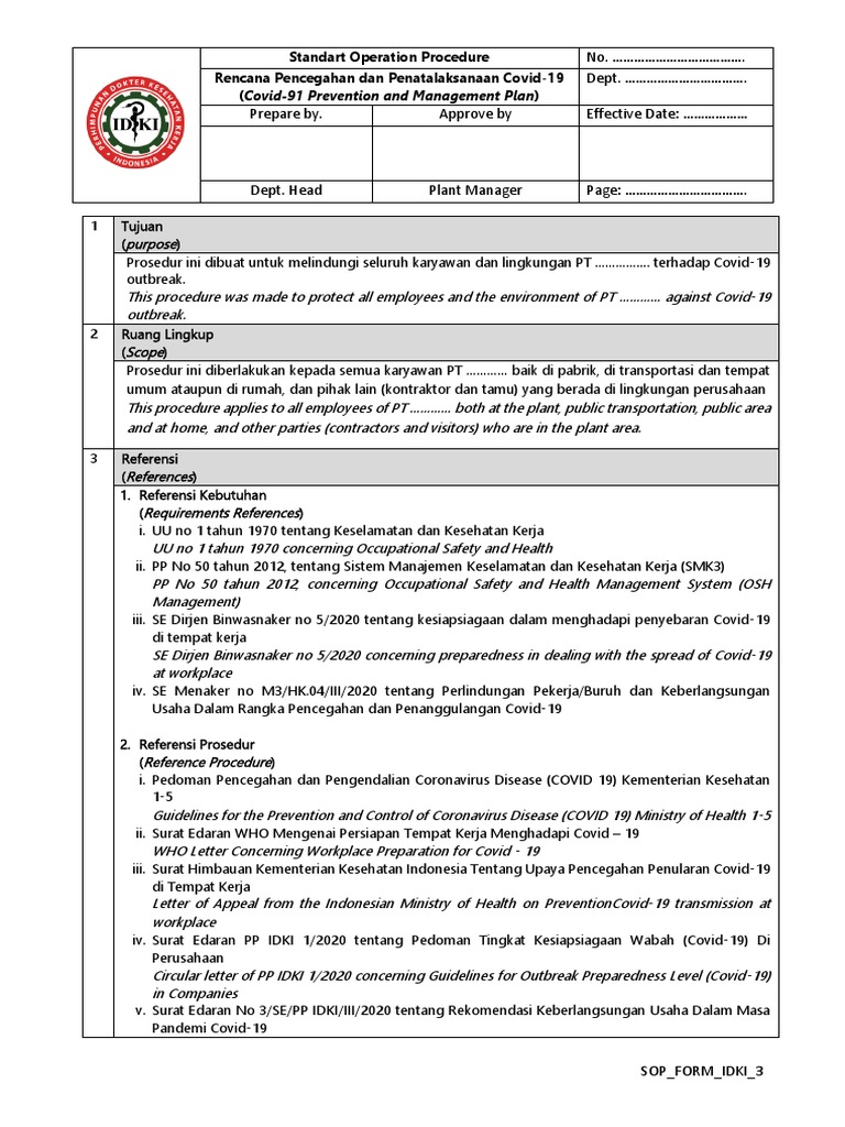IDKI - SOP COVID-19 CRISIS PLAN Rev | PDF | Diseases And Disorders ...