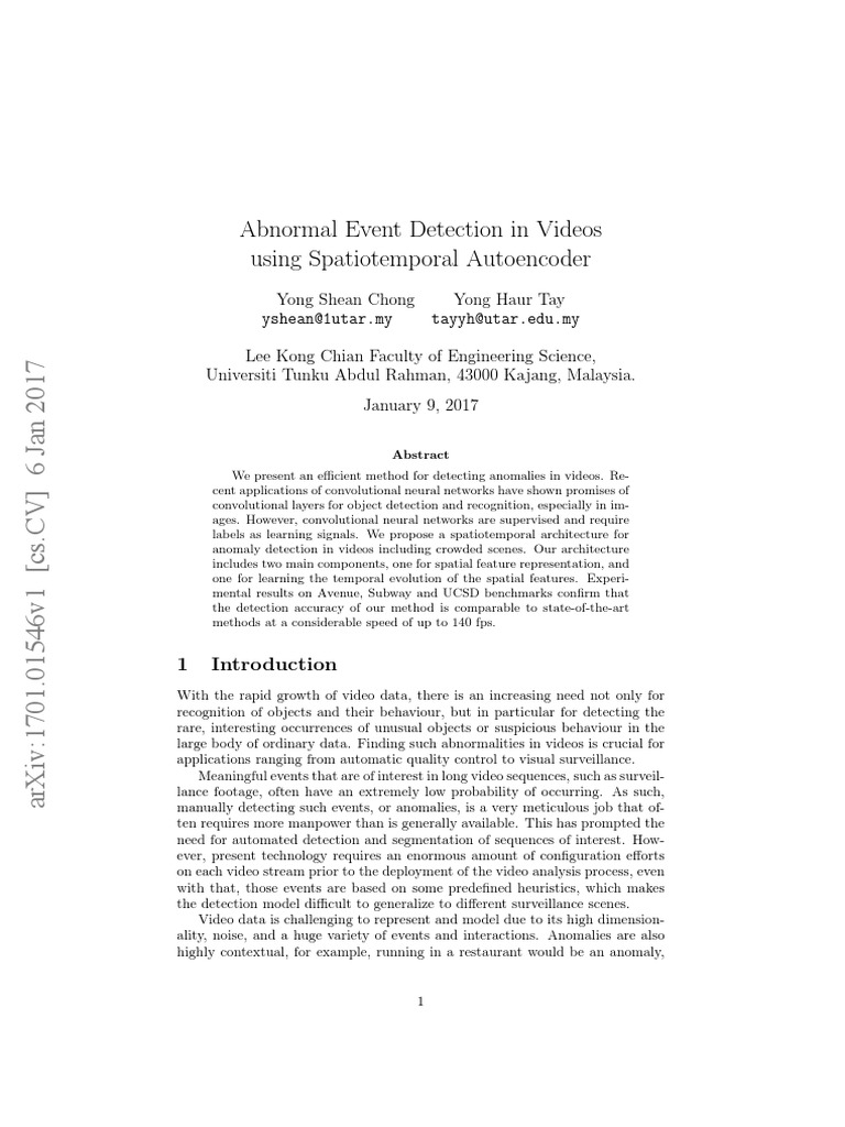 Abnormal Event Detection in Videos Using Spatiotemporal Autoencoder | PDF | Deep Learning | Data ...