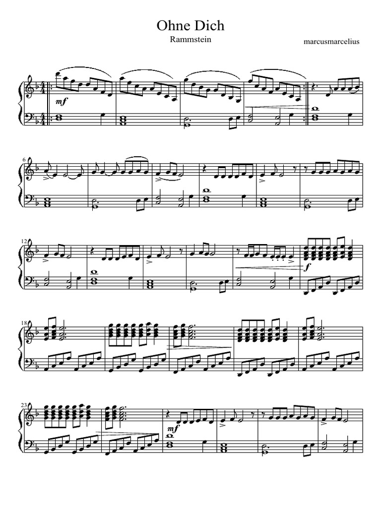 Rammstein Ohne Dich Sheet Music PDF | PDF
