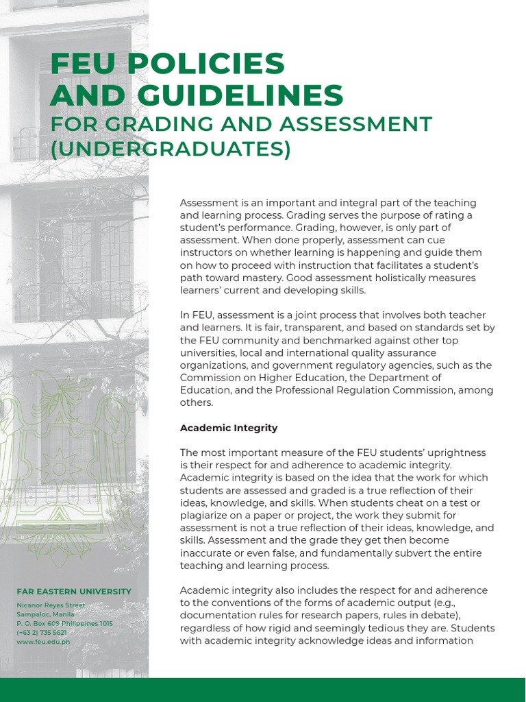 FEU Policies and Guidelines For Grading and Assessment Min Min | PDF ...