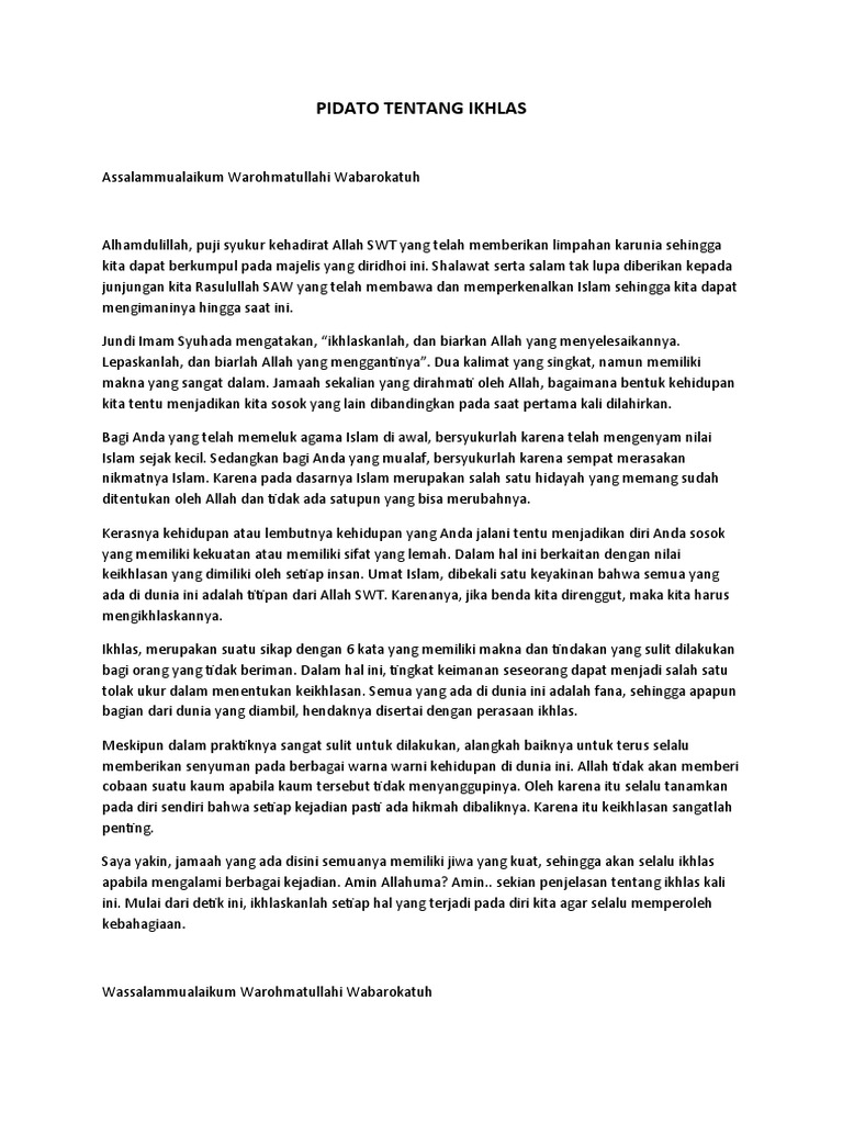 Pidato Tentang Ikhlas | PDF
