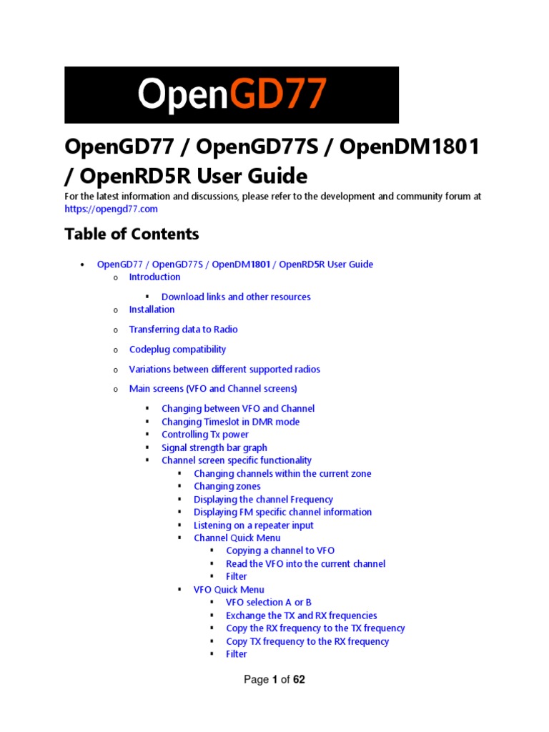 OpenGD77 User Guide | PDF | Radio | Radio Technology