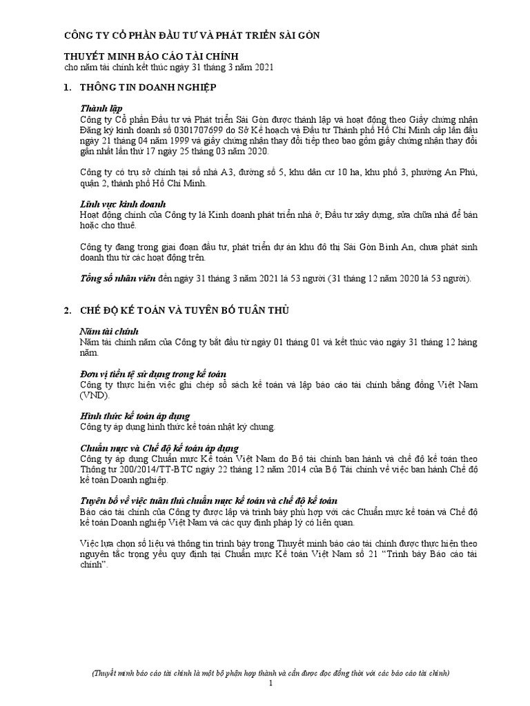 Thuyet Minh BCTC 31.3.2021 | PDF