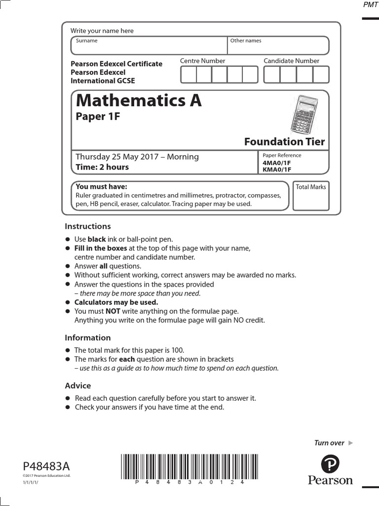 June 2017 QP - Paper 1F Edexcel Maths (A) IGCSE | PDF | Area | Mathematics