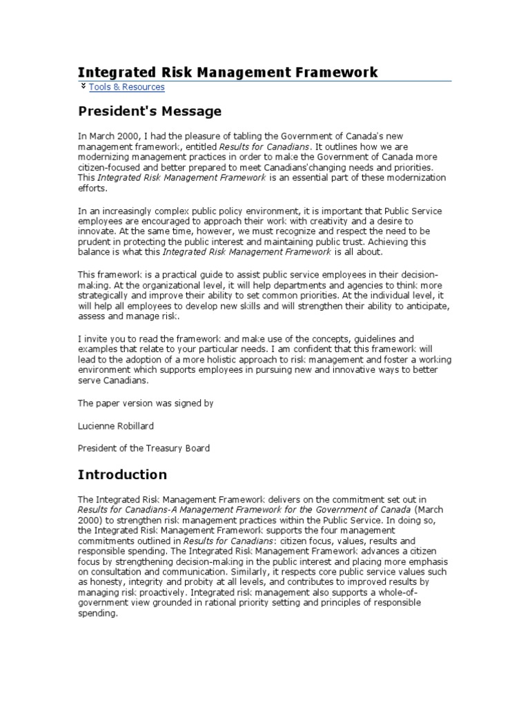 Integrated Risk Management Framework | PDF | Risk | Risk Management