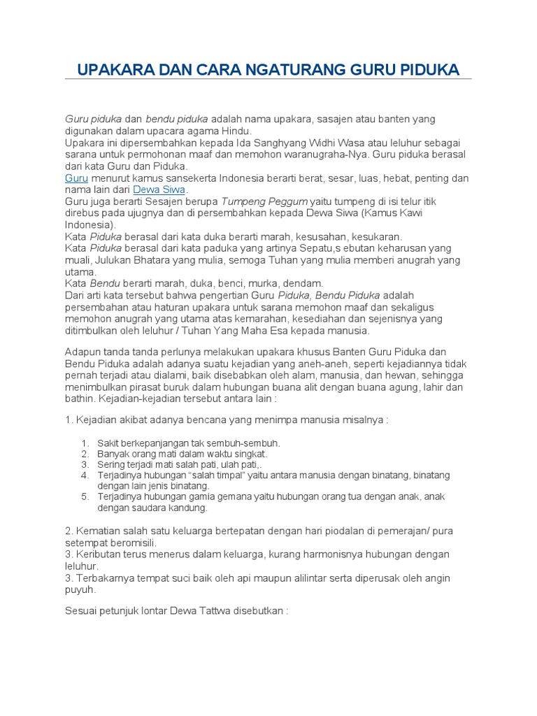 Upakara Dan Cara Ngaturang Guru Piduka | PDF