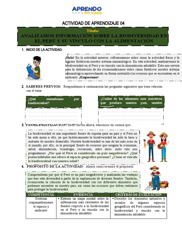 FICHA DE APRENDIZAJE CCSS 1° GRADO (30de Agost Al 03 de Septiembre) | PDF | Biodiversidad | Perú