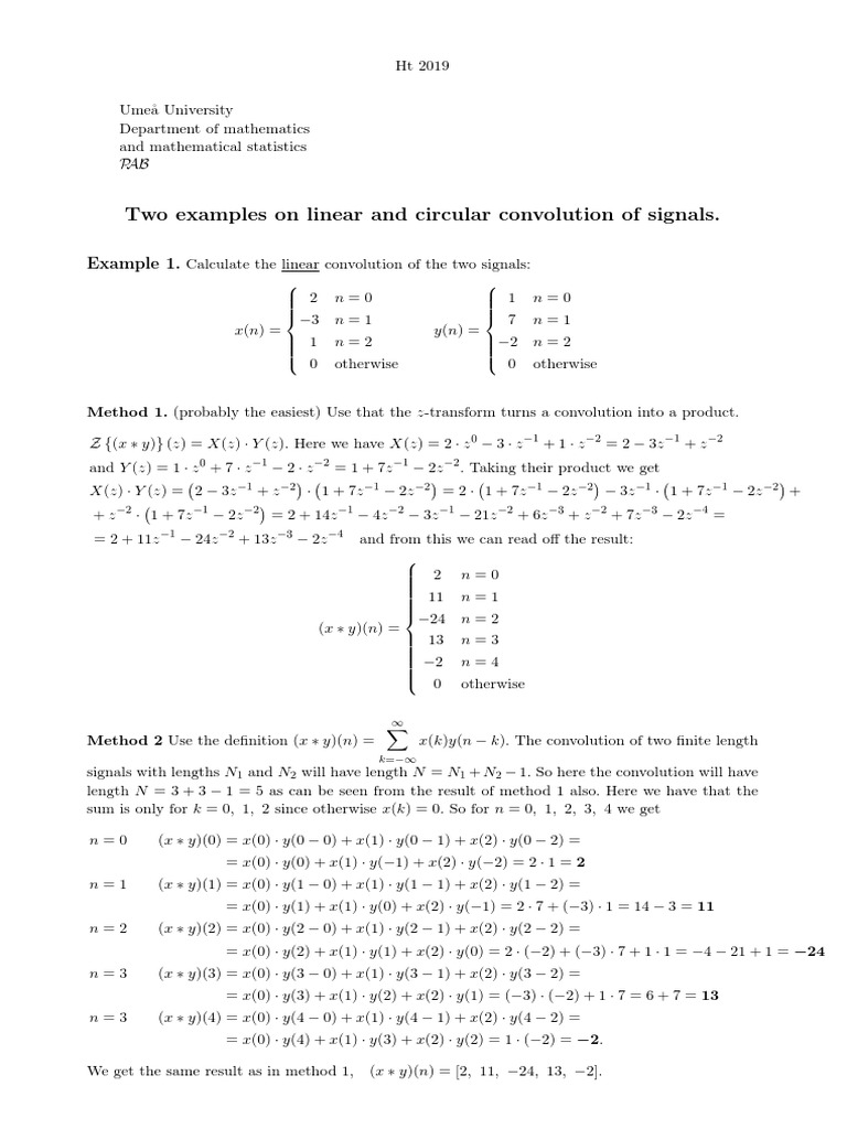 Two Examples On Linear and Circular Convolution of Signals.: Example 1 ...
