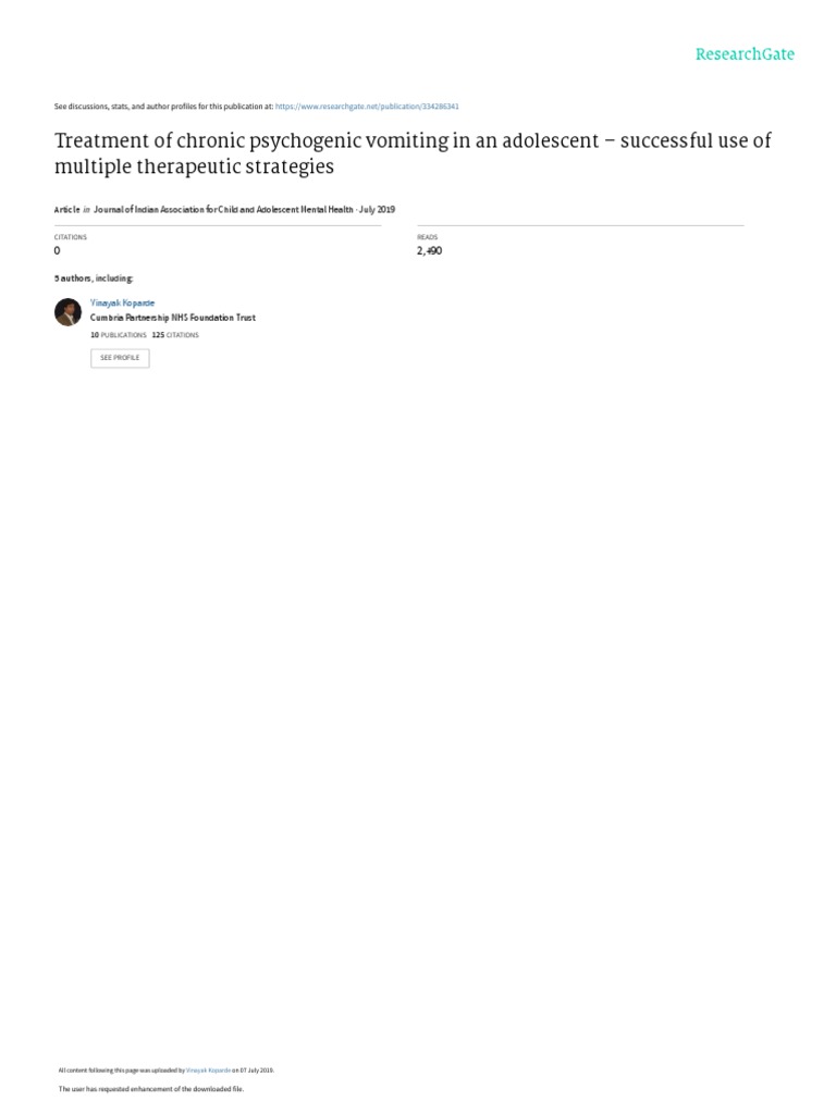 Psychogenic Vomiting Case Report 2019 | PDF | Psychotherapy | Anxiety